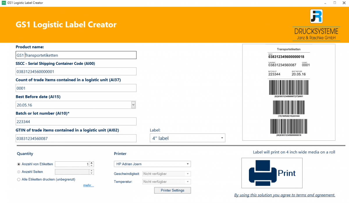 Cloud Printing: NiceLabel 2019 WebPrint GS1 Transportetiketten | JR ...