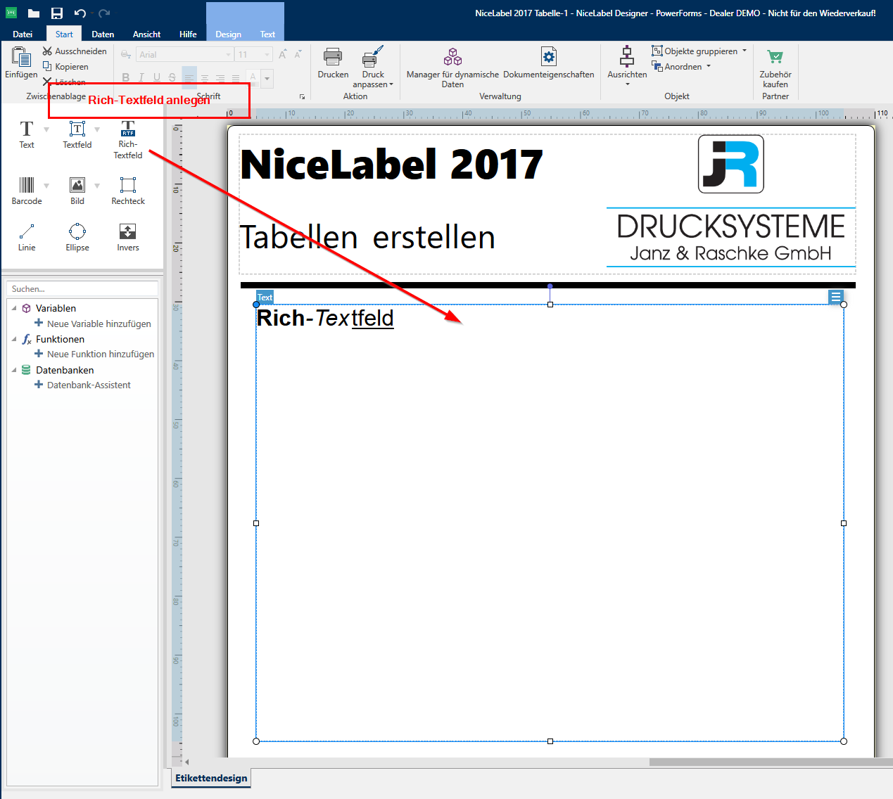 So erstellen Sie Tabellen mit NiceLabel 2017 DesignerPro