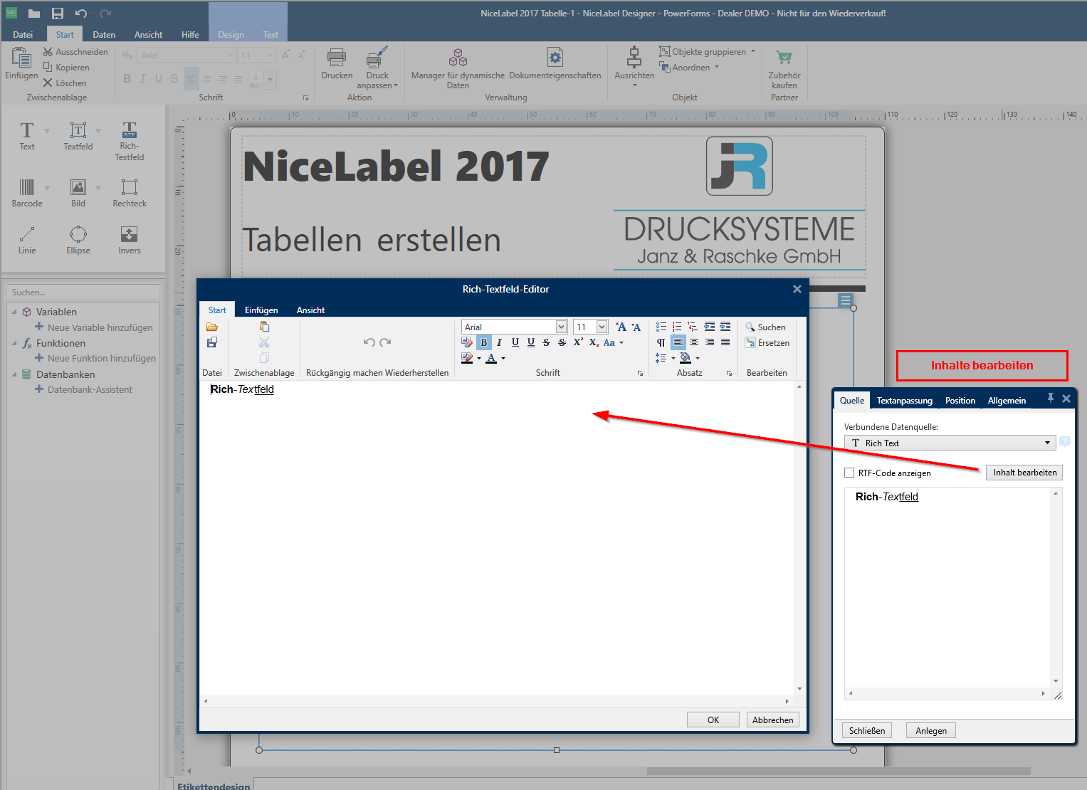 So erstellen Sie Tabellen mit NiceLabel 2017 DesignerPro